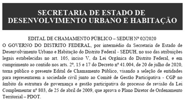 Prazo para participação da sociedade civil à revisão do PDOT é ...